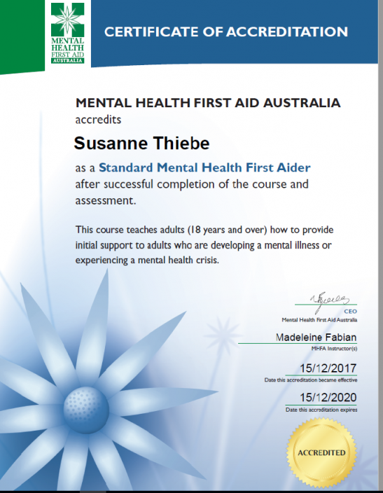 MHFA certificate | Less Mess - Less Stress